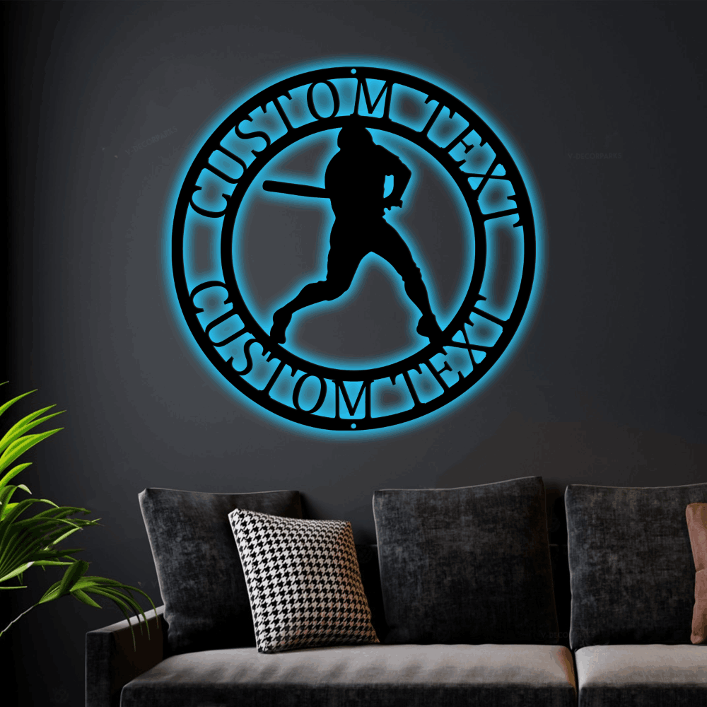 Custom Baseball Monogram With Led Lights, Wall Art Decor Personalized ...