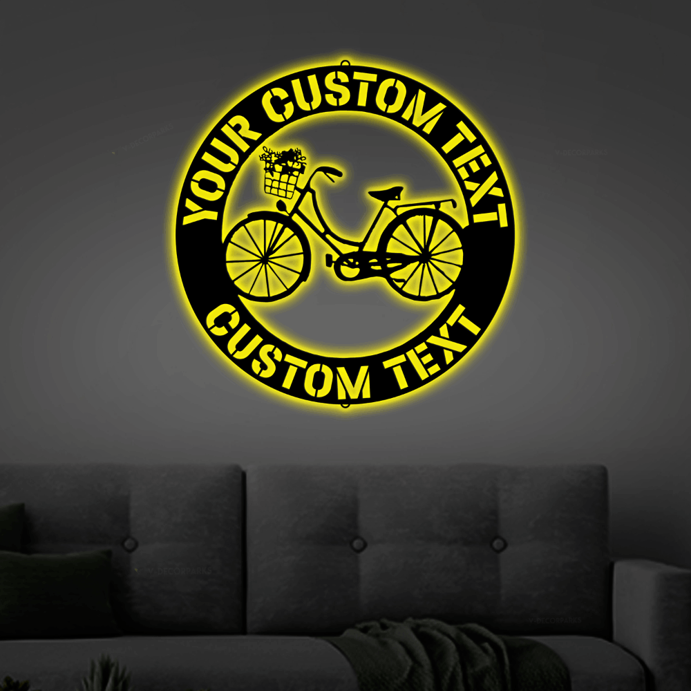 Custom Bicycle Led Lights Sign Monogram Wall Art Personalized Bicycle ...