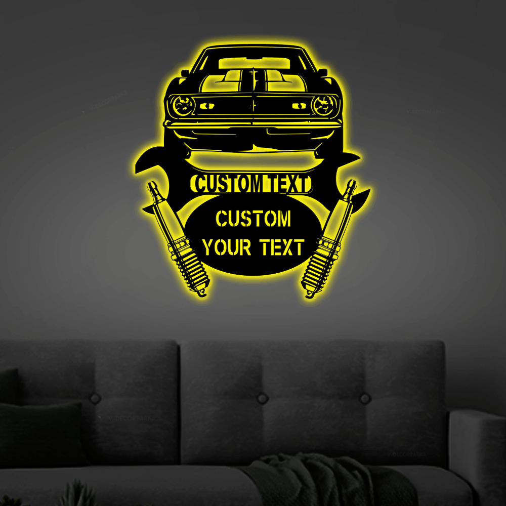 Custom Car Sign Led Lights Monogram Steel Sign Garage Wall Decor ...