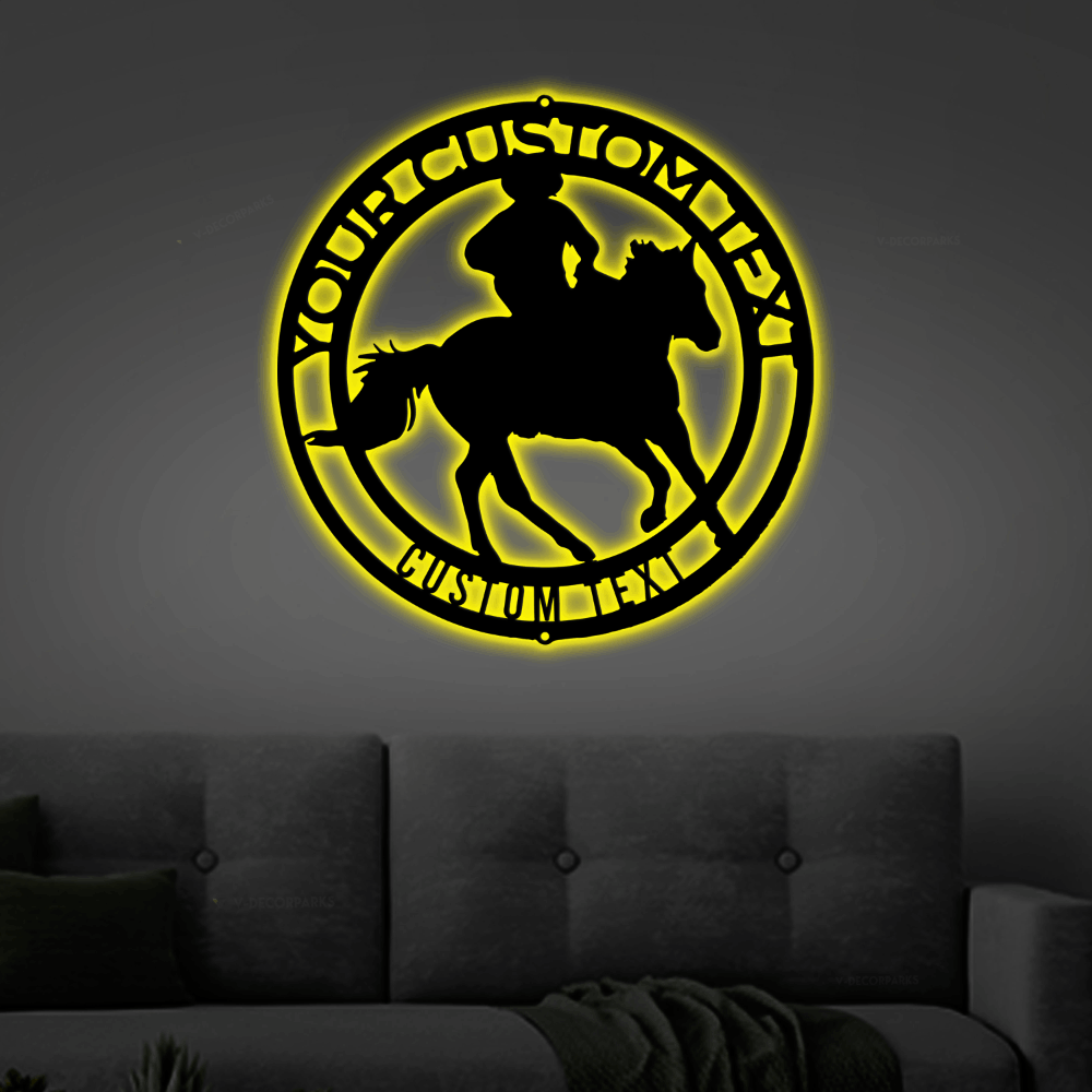 Custom Cowboy Led Lights Sign Monogram Steel Sign, Personalized Cowboy ...