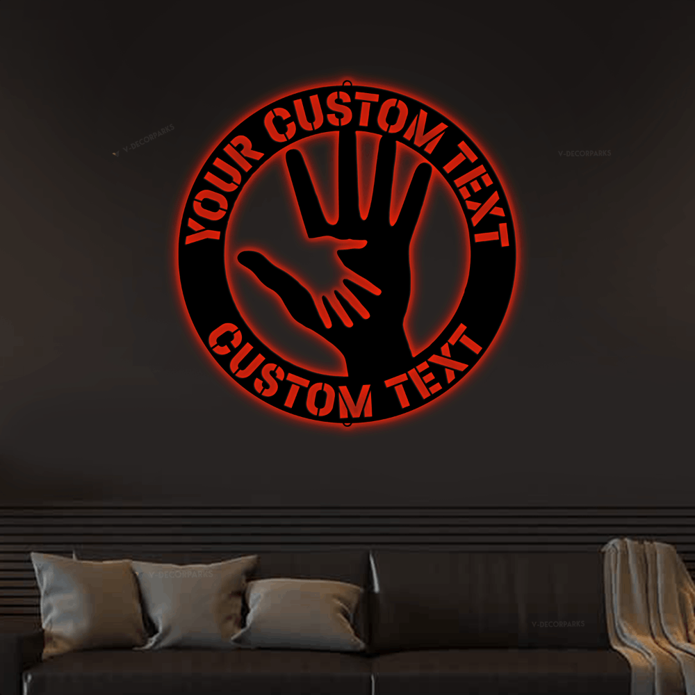 Custom Hands Sign With Led Lights, Monogram Wall Art Personalized Hands ...