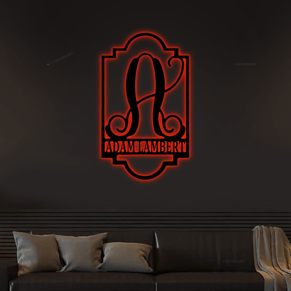 Custom Initial Sign Led Lights Monogram Steel Sign Personalized Initial ...