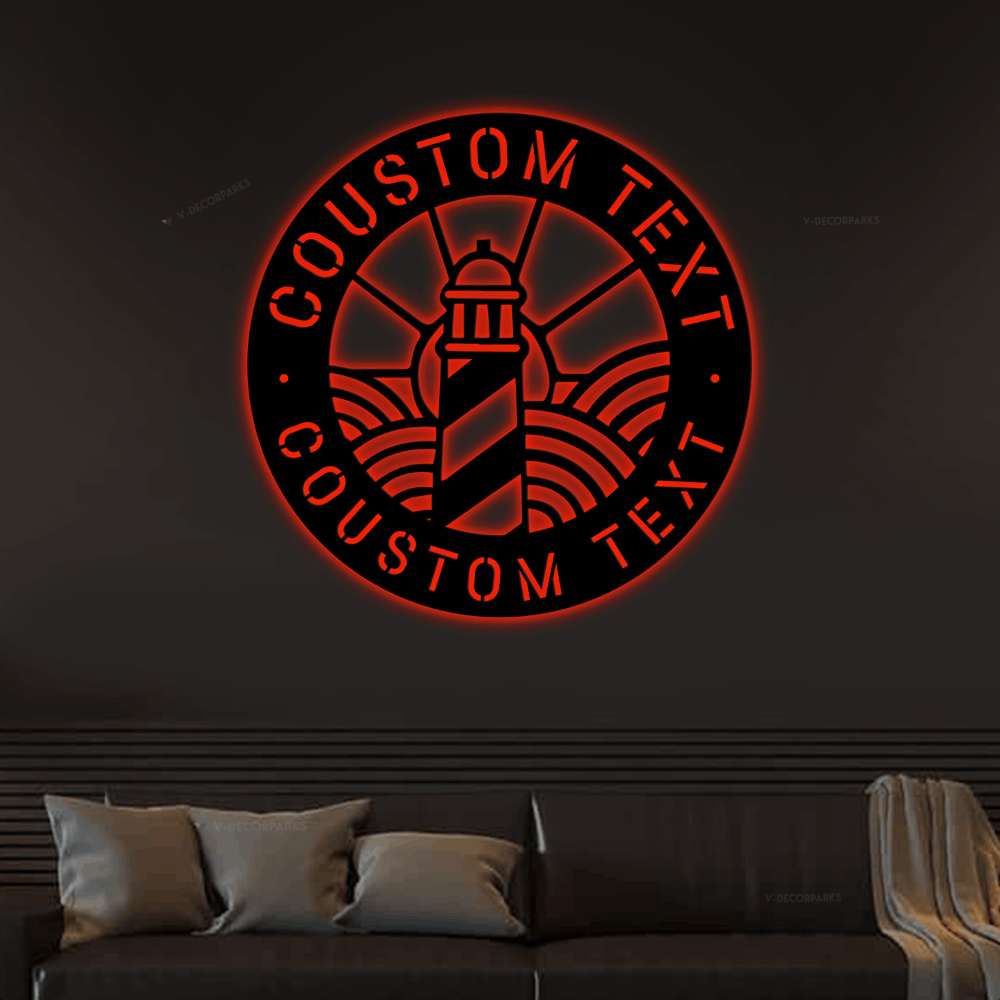 Custom Lighthouse With Led Lights Sign Monogram Wall Art Personalized ...