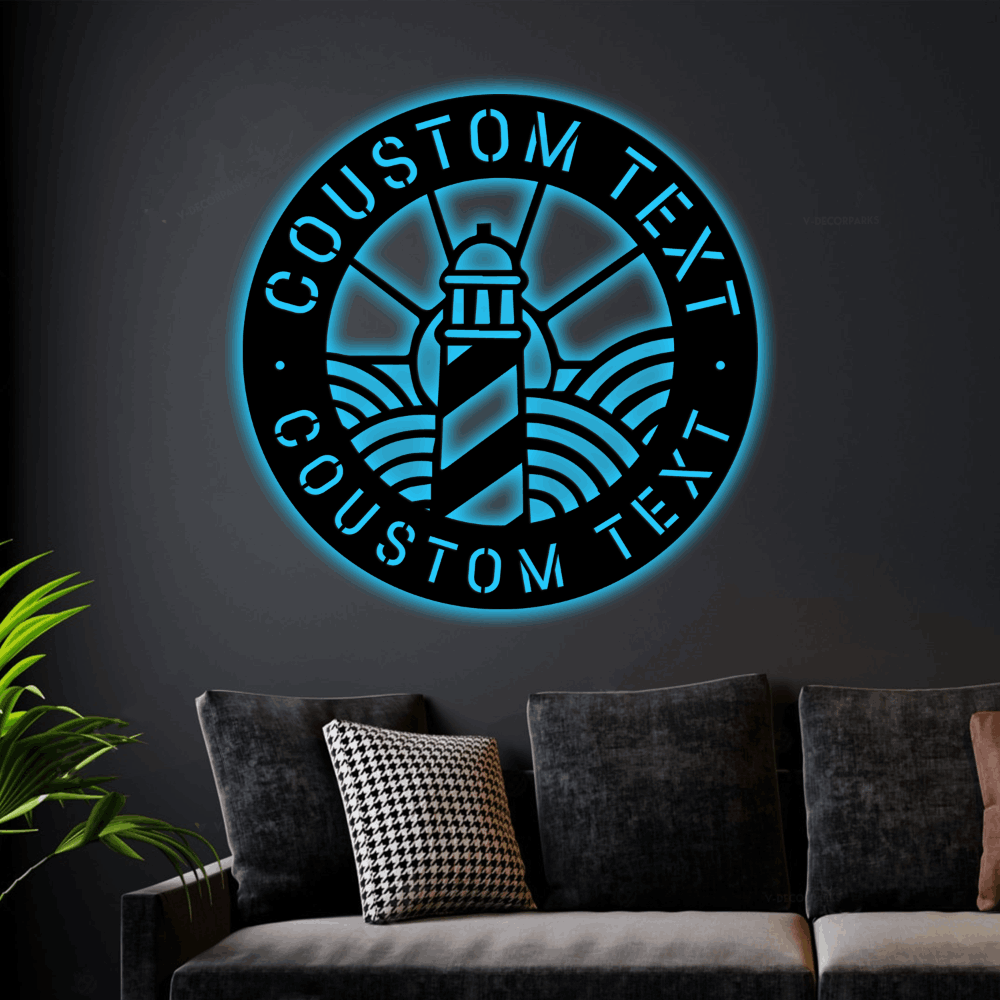 Custom Lighthouse With Led Lights Sign Monogram Wall Art Personalized ...
