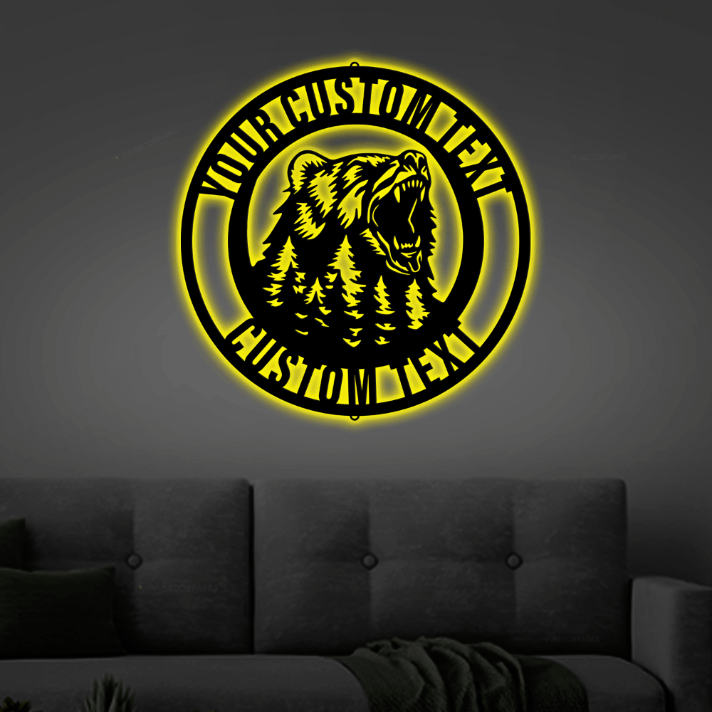 Custom Roaring Bear Led Lights Sign Monogram Wall Decor Personalized ...