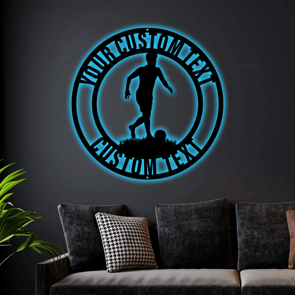 Custom Soccer Sign Led Lights Monogram Steel Sign Personalize Soccer ...