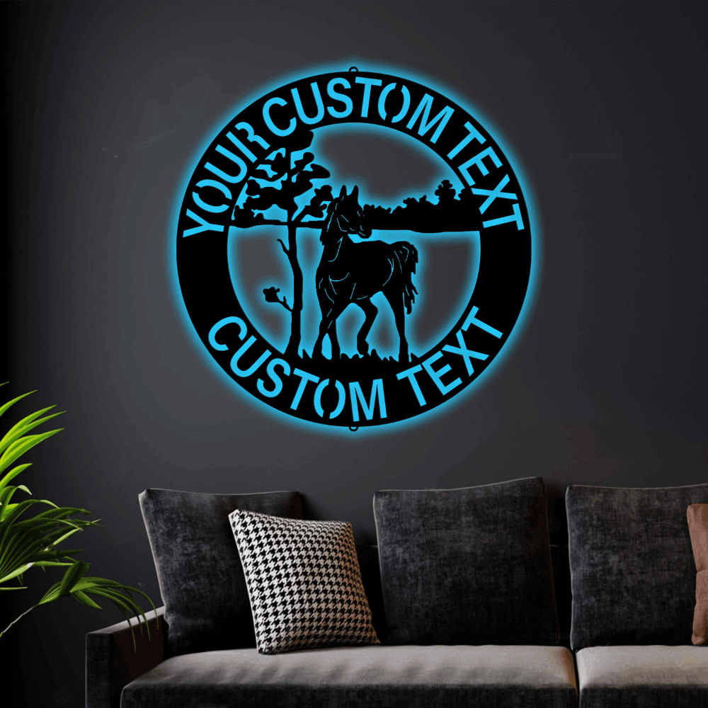 Customize Horse Led Lights Sign Monogram Steel Sign, Personalized Horse ...