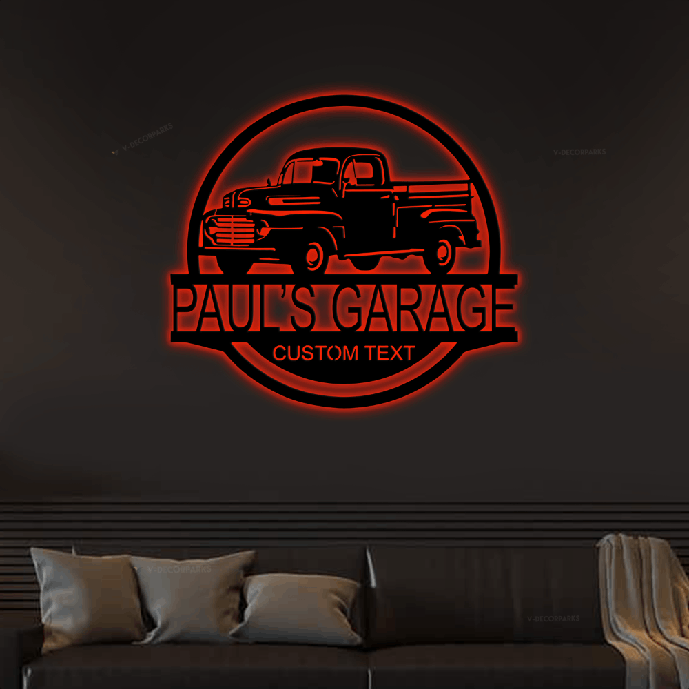 Customized Garage Sign With Led Lights, Monogram Wall Art Personalized ...