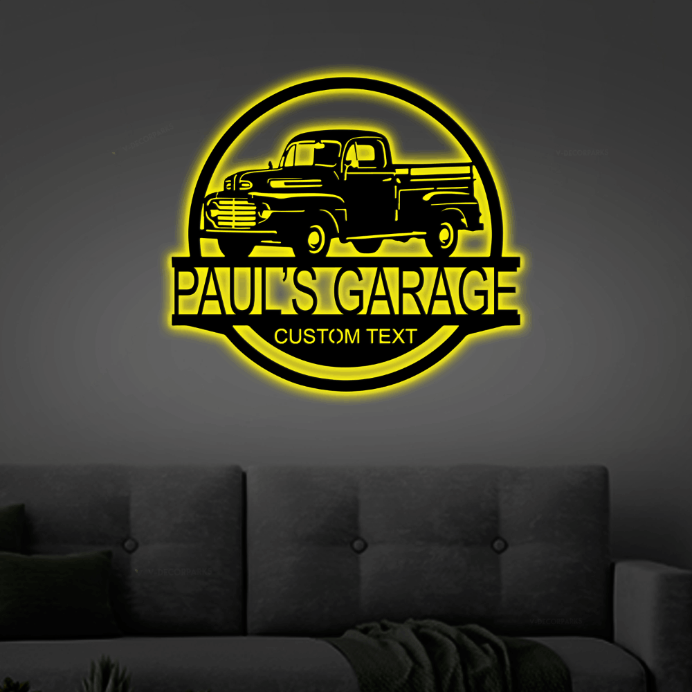 Customized Garage Sign With Led Lights, Monogram Wall Art Personalized ...