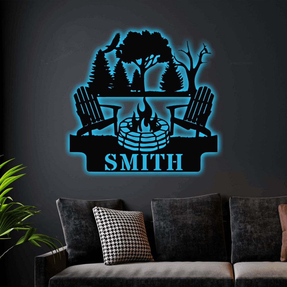 Campfire Sign With Led Lights, Metal Camping Sign, Fire Pit Sign ...