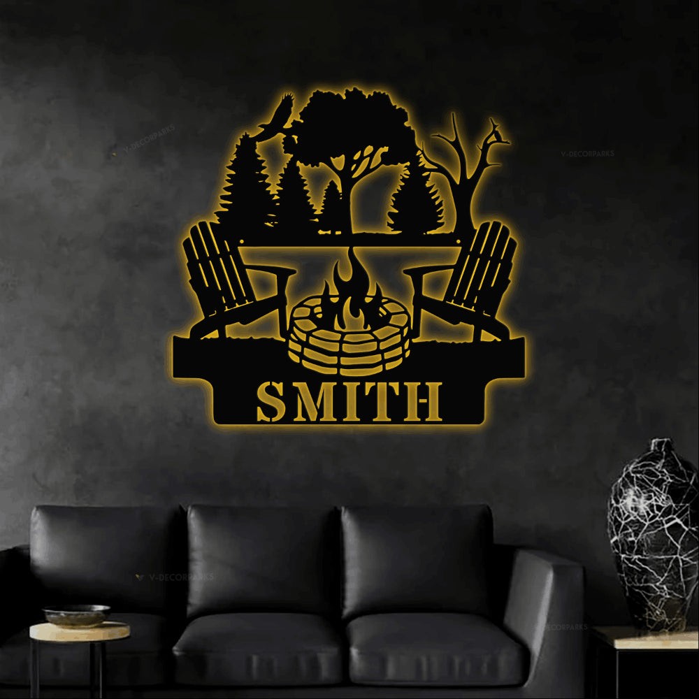 Campfire Sign With Led Lights, Metal Camping Sign, Fire Pit Sign ...