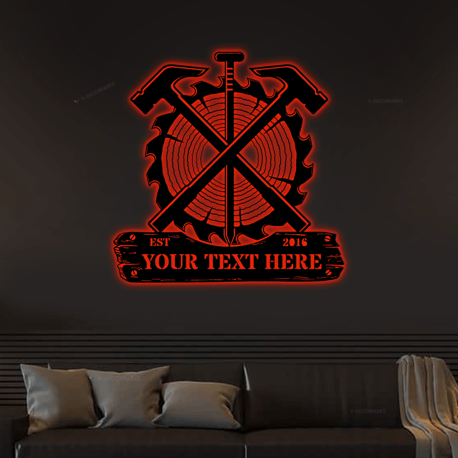 Carpenter Hammer And Nail Personalized Shop Metal Sign With Led Lights ...