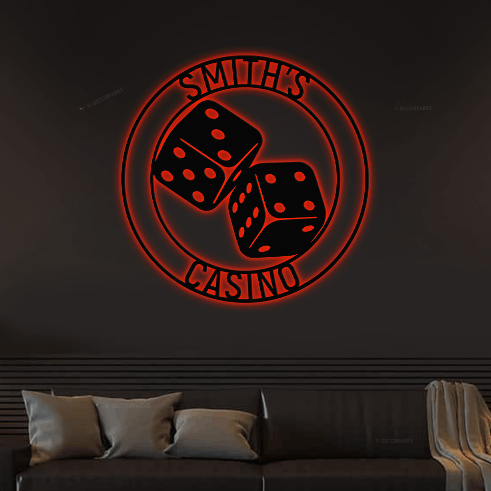 Metal Casino With Led Lights Sign, Gambling Sign, Poker Sign, Dice Sign ...