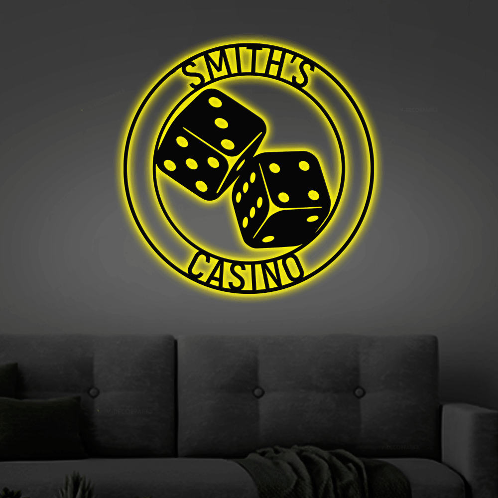Metal Casino With Led Lights Sign, Gambling Sign, Poker Sign, Dice Sign ...