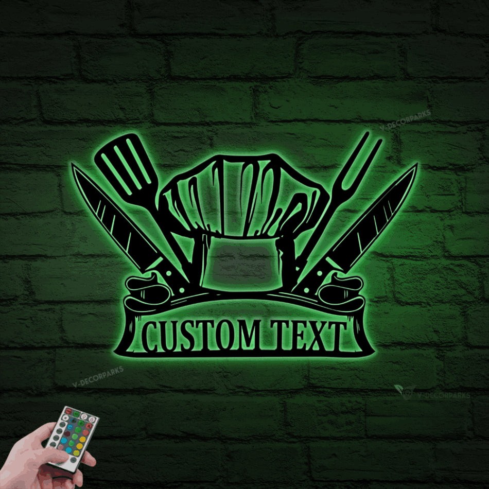 Chef Metal Wall Art With Led Lights, Kitchen Wall Art, Kitchen Wall ...