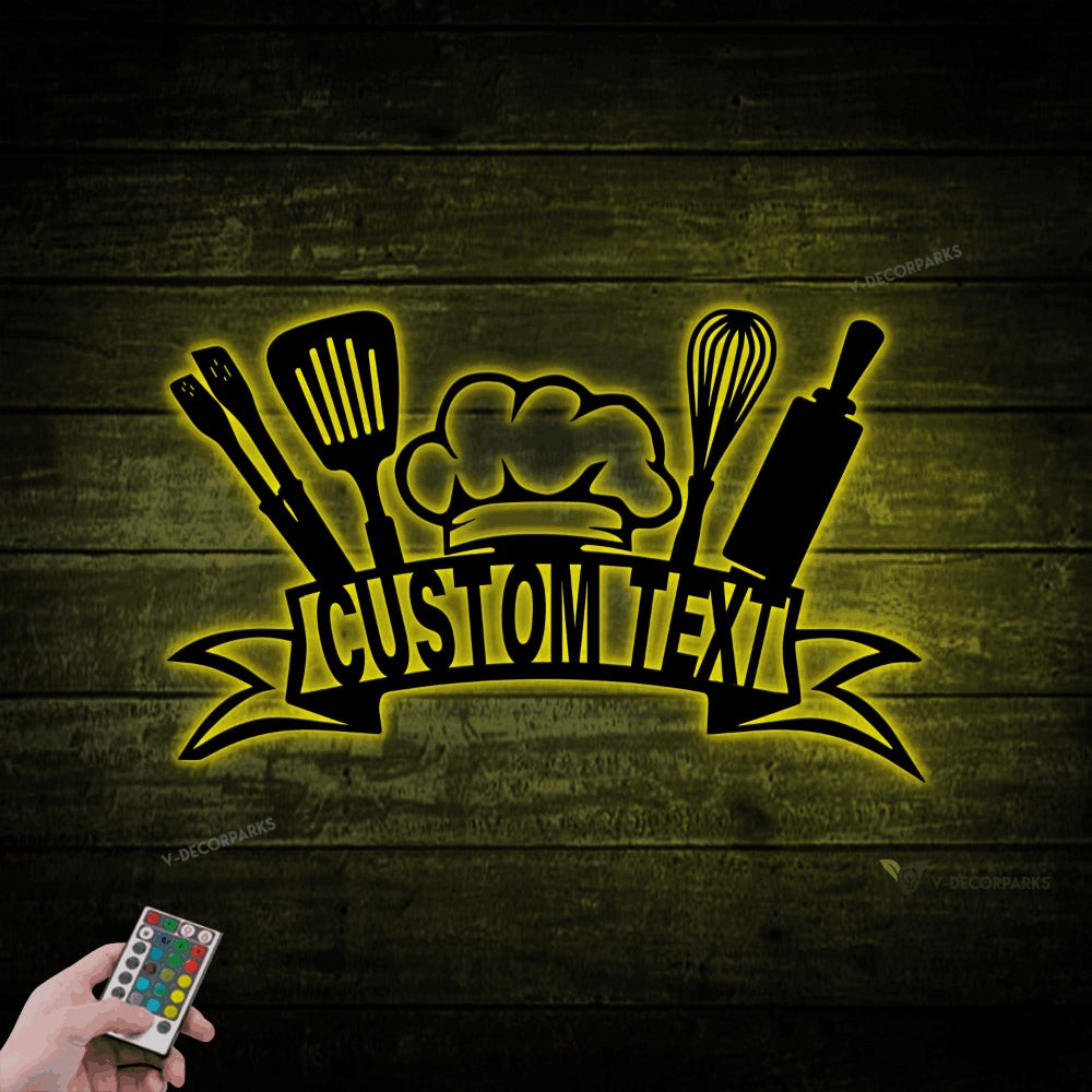 Chef Metal Wall Art With Led Lights, Kitchen Wall Art, Kitchen Wall ...