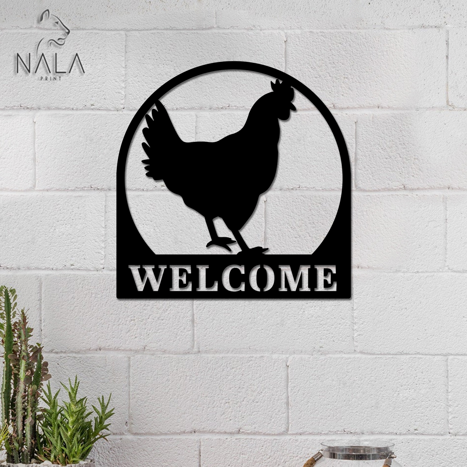 Chicken Welcome Metal Sign, Chicken Silhouette Wall Art Decor, Outdoor ...
