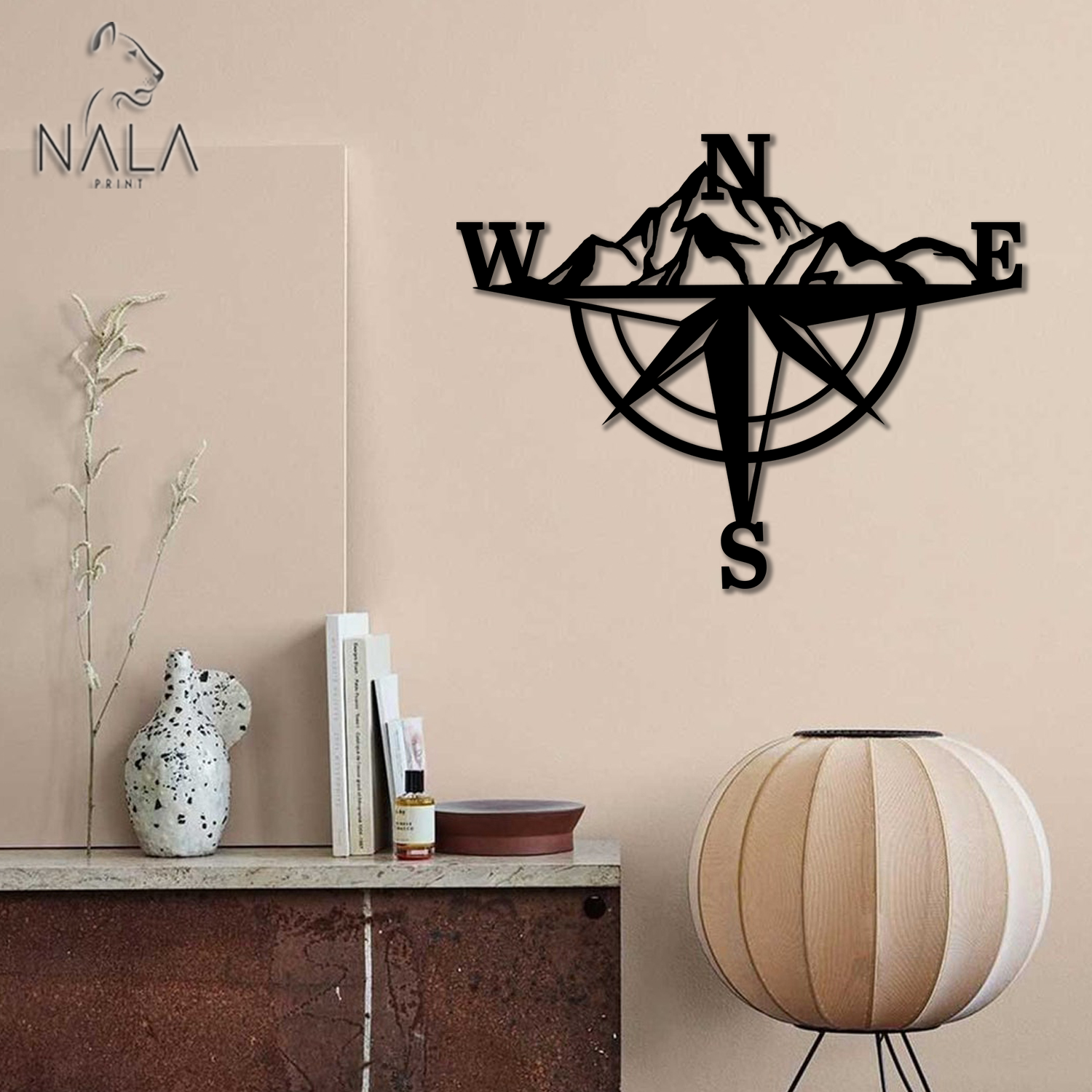 Compass And Arctic Ice Mountain Metal Sign, Wall Art Decor, Wall ...