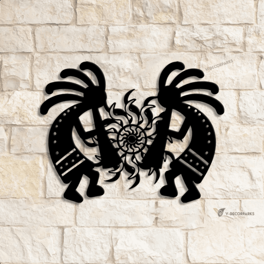 Couple Kokopelli Dancing Metal Wall Art Led Light, Humpbacked Flute ...