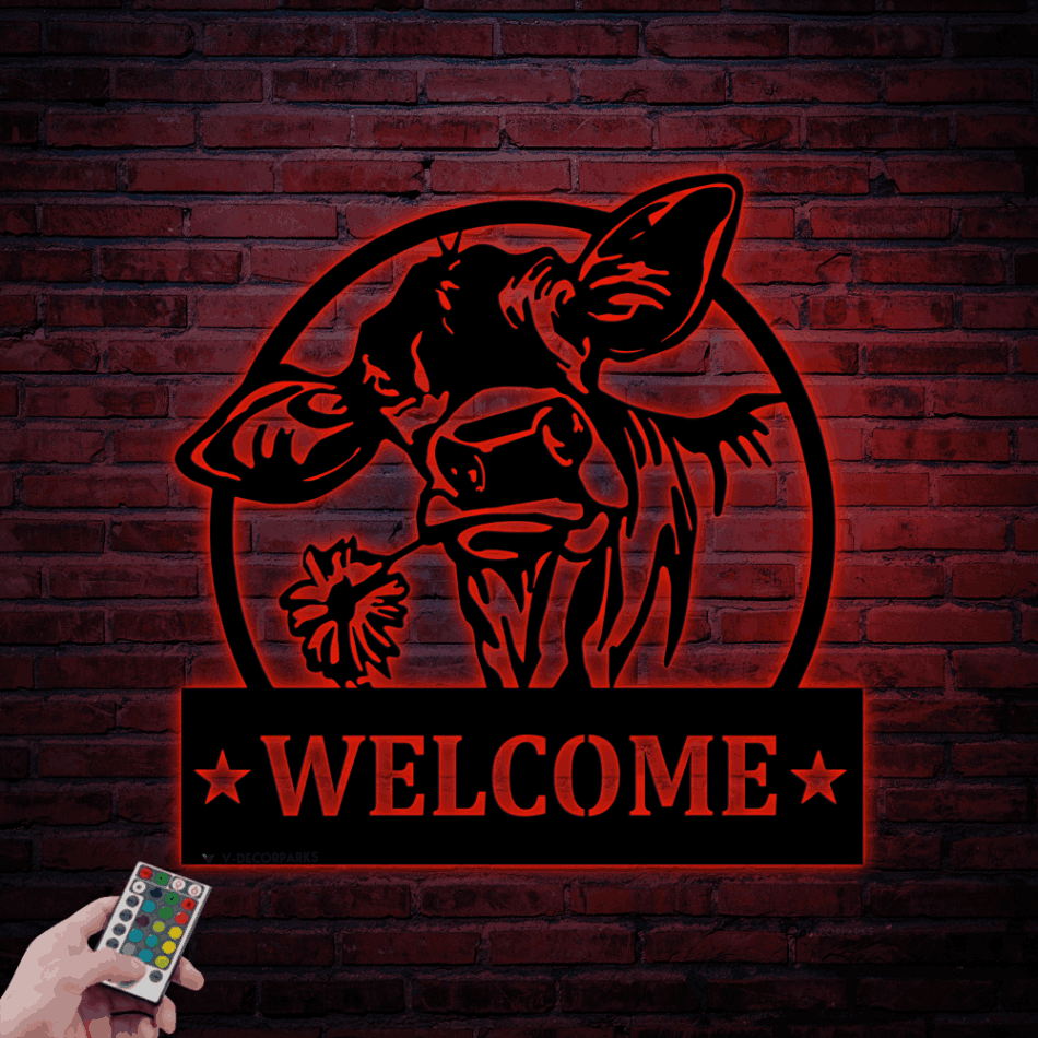 Cow Welcome Metal Led Lights Sign, Custom Cow Metal Cow Sign, Cow Farm ...