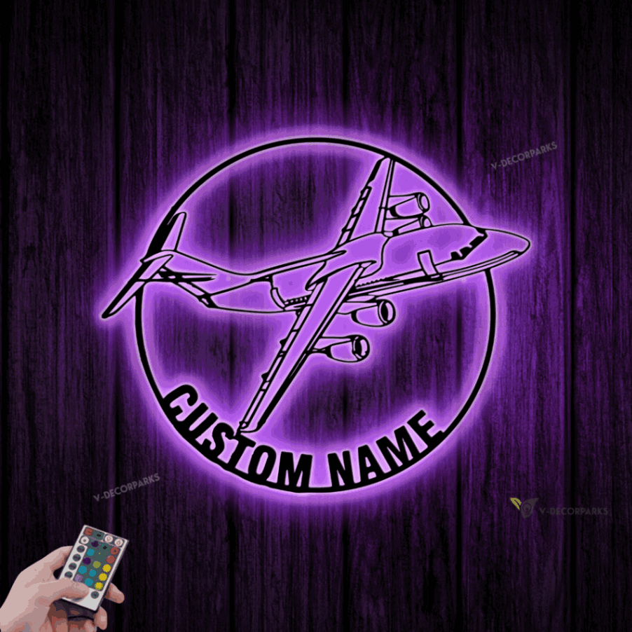 Custom Airplane Metal Wall Art Led Light, Personalized Pilot Name Sign ...