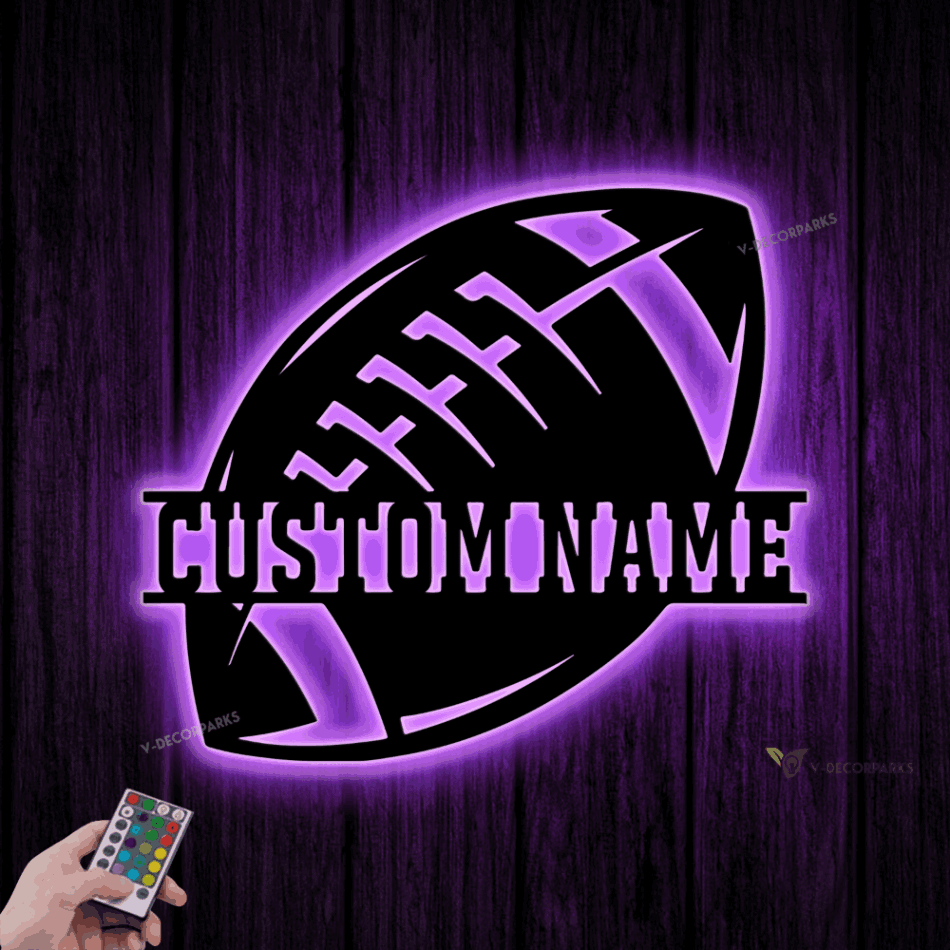 Custom American Football Metal Wall Art Led Light, Personalized Player ...
