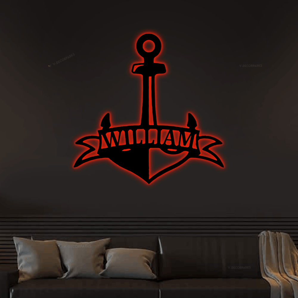 Custom Anchor With Led Lights Sign Monogram Steel Sign, Personalized ...