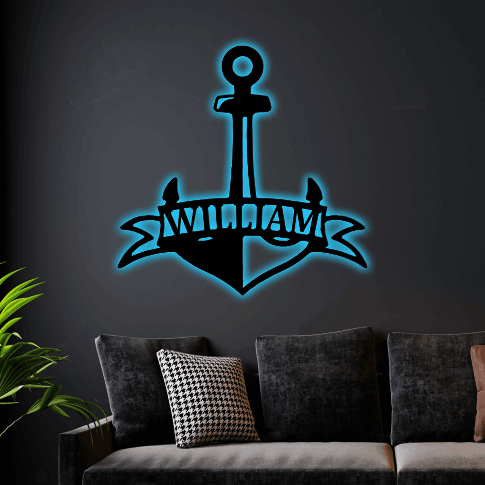 Custom Anchor With Led Lights Sign Monogram Steel Sign, Personalized ...