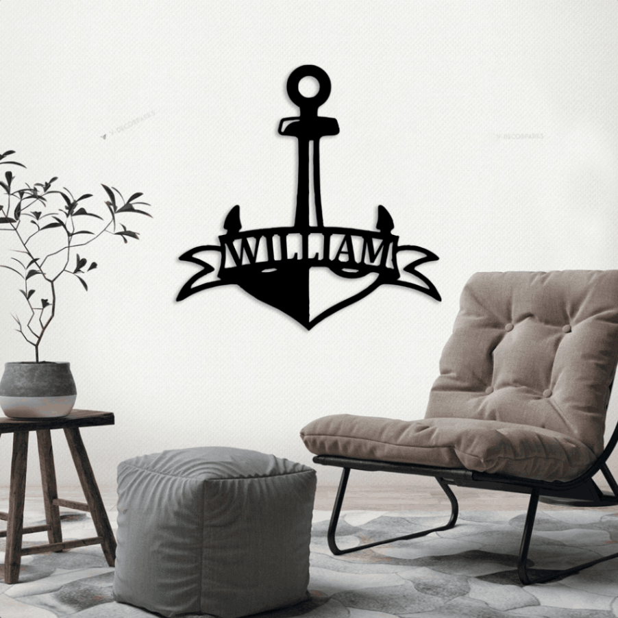 Custom Anchor With Led Lights Sign Monogram Steel Sign, Personalized ...