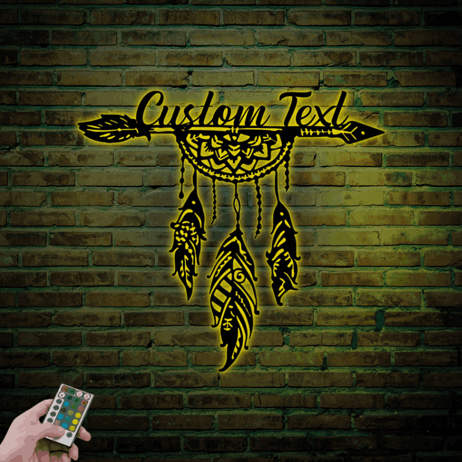 Custom Arrow Feathers Metal Sign With Led Lights, Native American Metal ...
