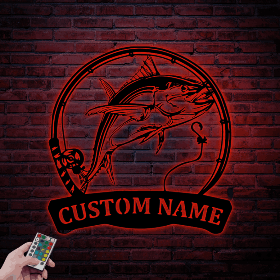 Custom Atlantic Bluefin Tuna Fishing Metal Sign Led Lights ...