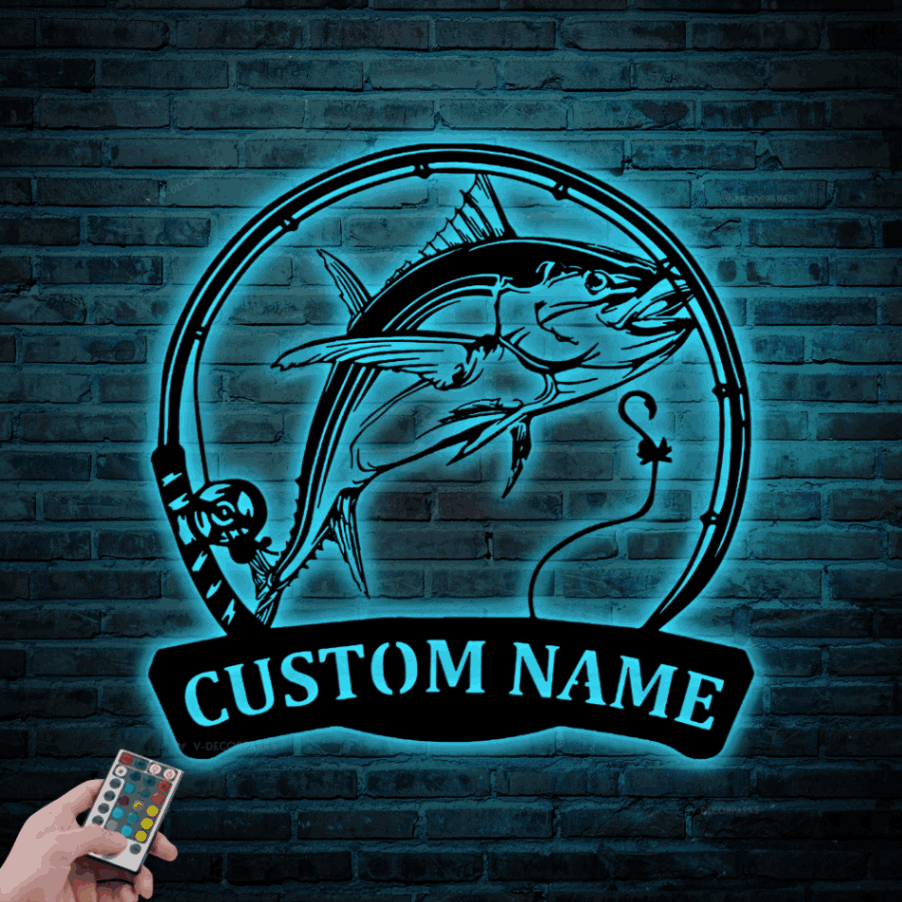 Custom Atlantic Bluefin Tuna Fishing Metal Sign Led Lights ...