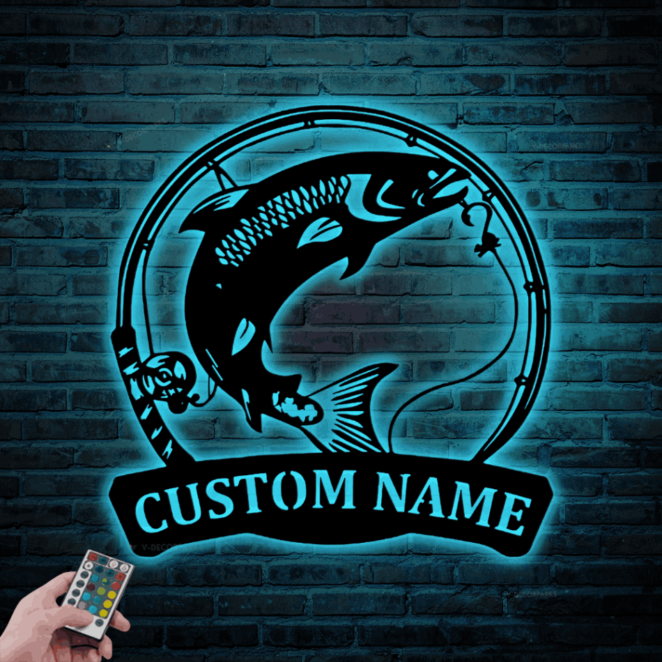 Custom Atlantic Salmon Fishing Metal Sign Led Lights, Personalized ...