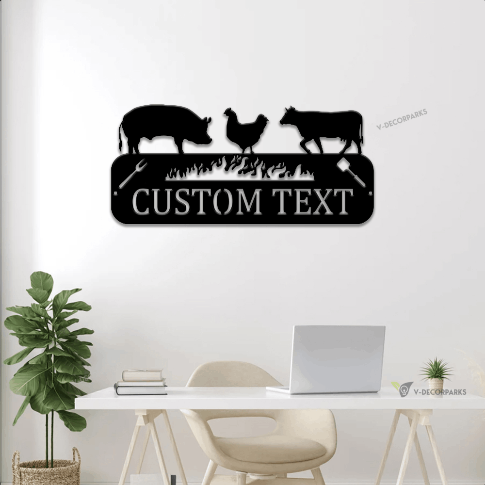 Custom Bbq Metal Sign With Led Lights, Personalized Flaming Grill ...