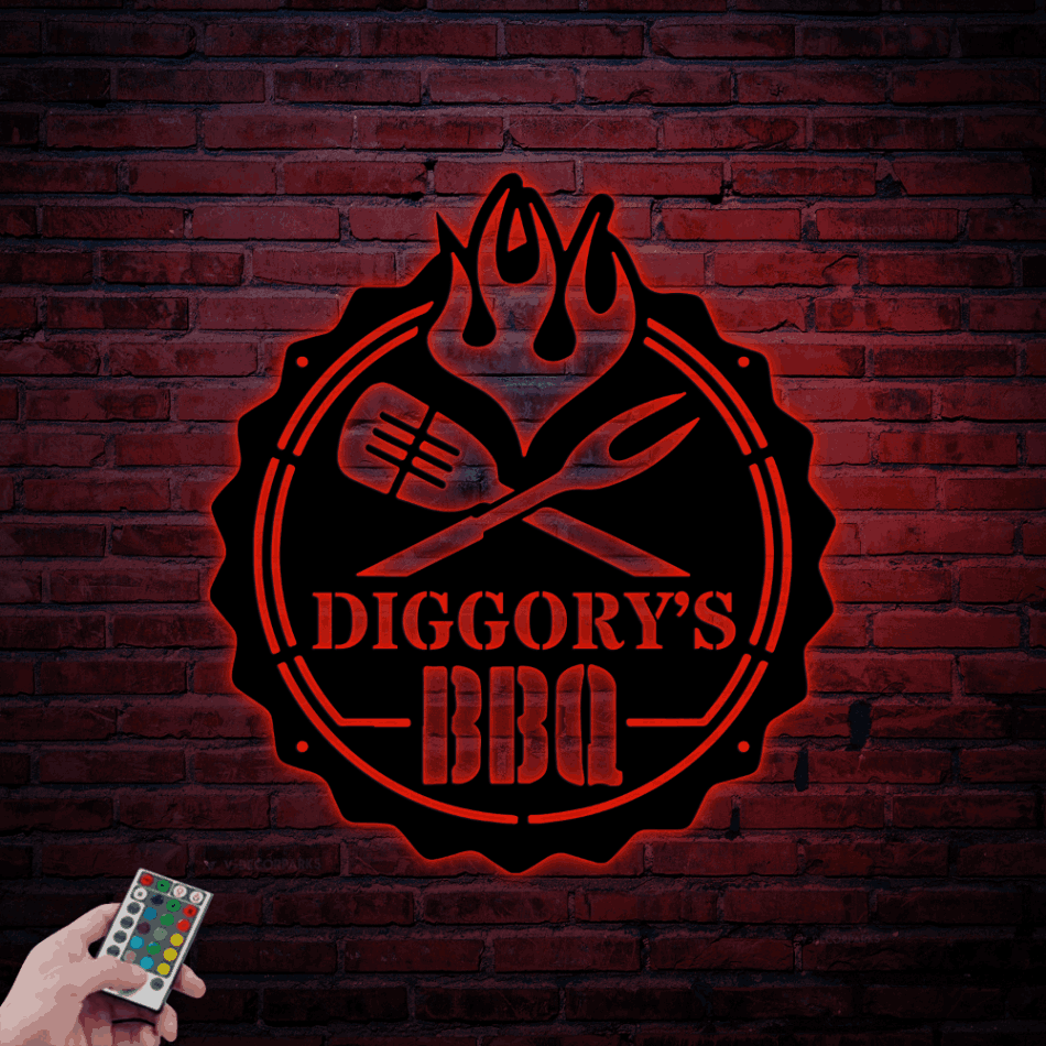 Custom Bbq Sign With Led Lights, Personalized Barbecue Wall Art ...