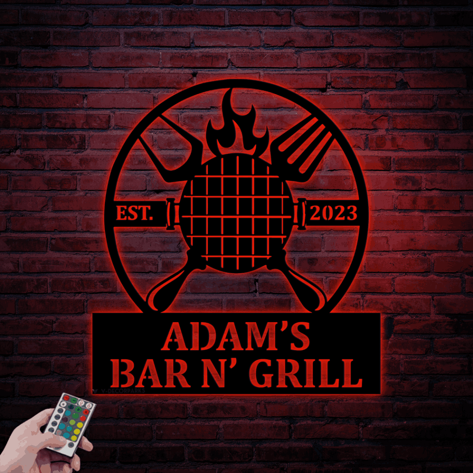 Custom Backyard Bar And Grill With Led Lights, Custom Metal Sign ...