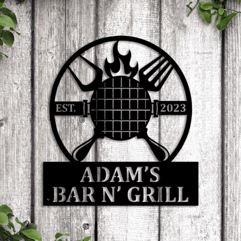Custom Backyard Bar And Grill With Led Lights, Custom Metal Sign ...