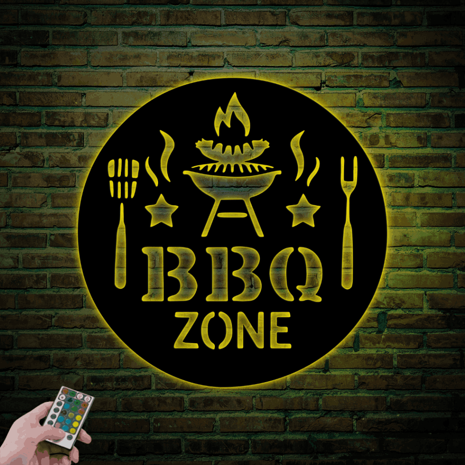 Custom Barbecue Metal Sign With Led Lights, Personalized Bbq Grill Wall ...