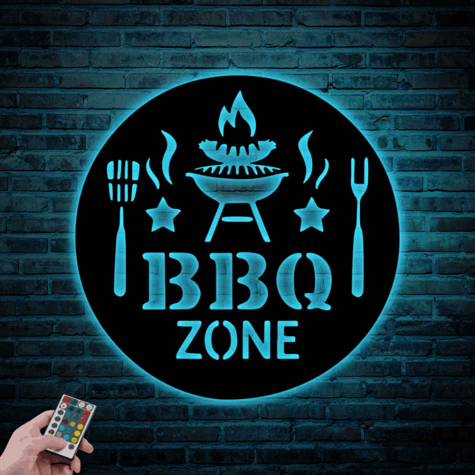 Custom Barbecue Metal Sign With Led Lights, Personalized Bbq Grill Wall ...