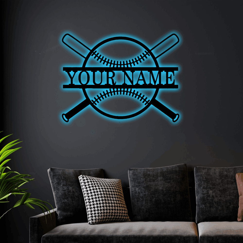 Custom Baseball - Metal Sign With Led Lights, - Monogram Metal Shop ...