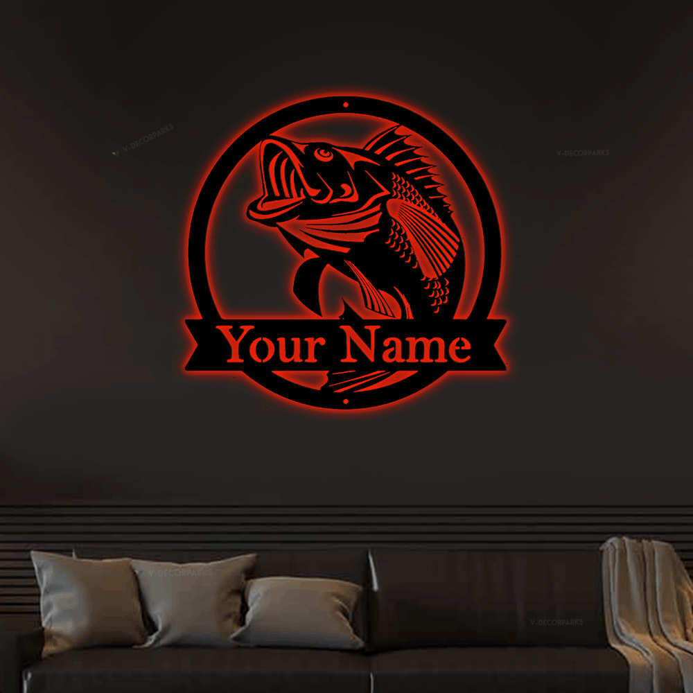 Custom Bass Family Lake Led Lights Sign Decor Metal Lake House Decor ...