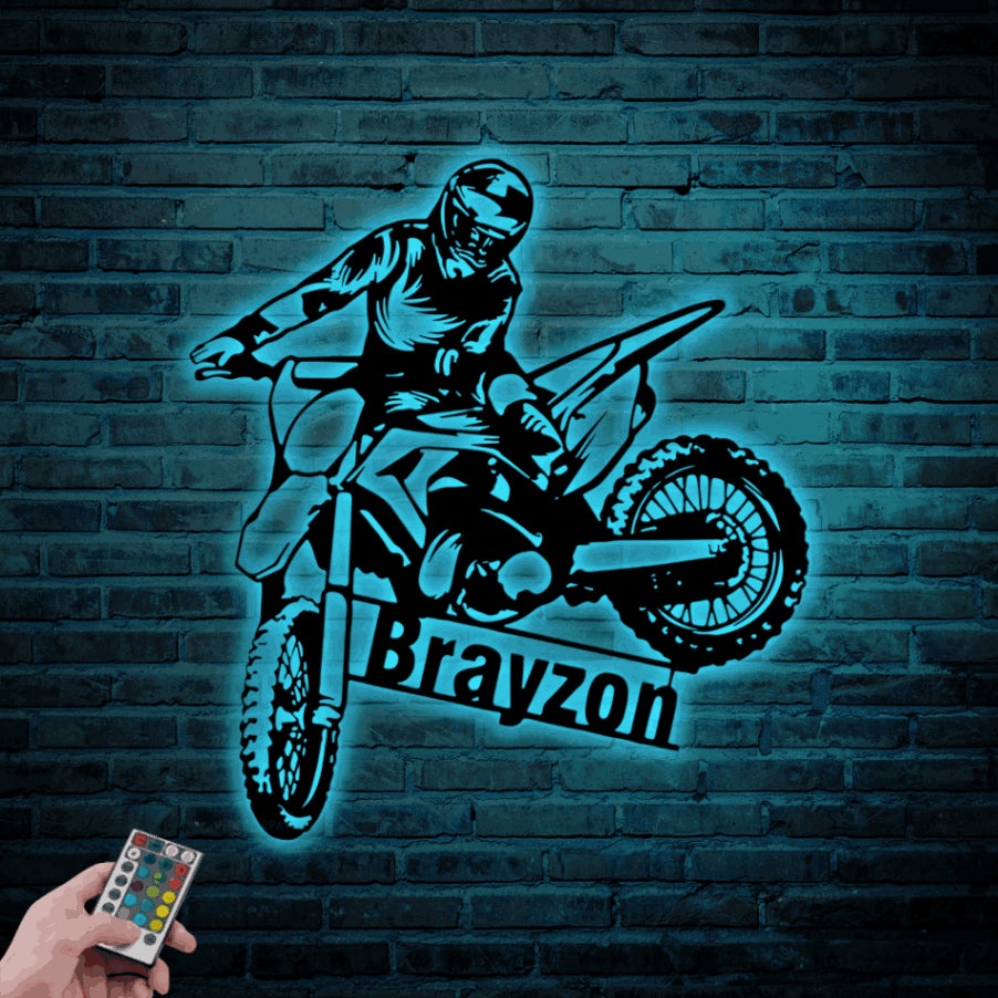 Custom Biker Metal Wall Art With Led Lights, Personalized Motorcycle ...
