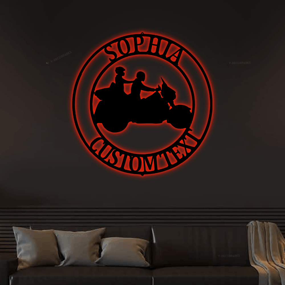 Custom Biker Sign With Led Lights Monogram Steel Sign, Personalized ...