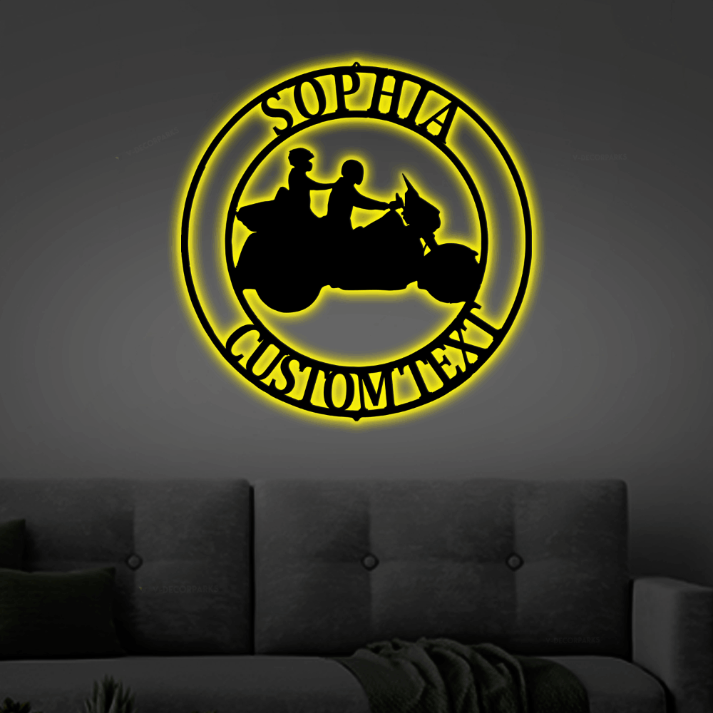 Custom Biker Sign With Led Lights Monogram Steel Sign, Personalized ...