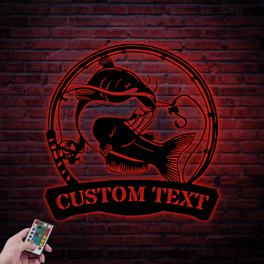 Custom Black Bullhead Catfish Fishing Metal Sign Led Lights ...