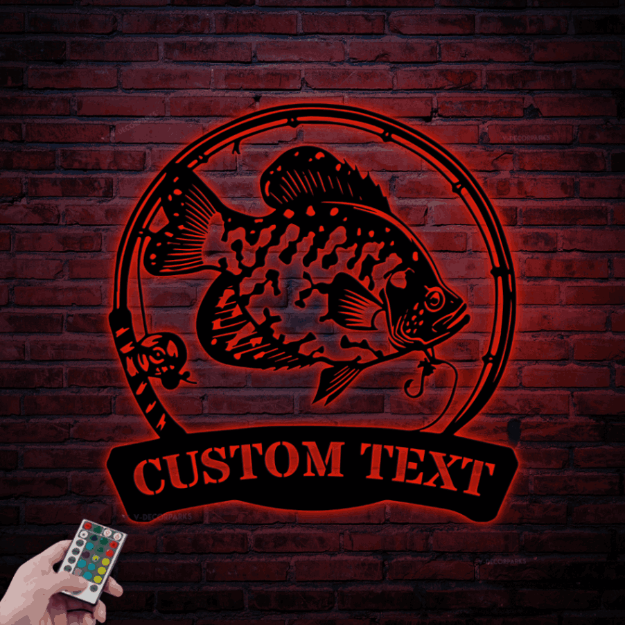 Custom Black Crappie Freshwater Fish Fishing Metal Sign Led Lights ...