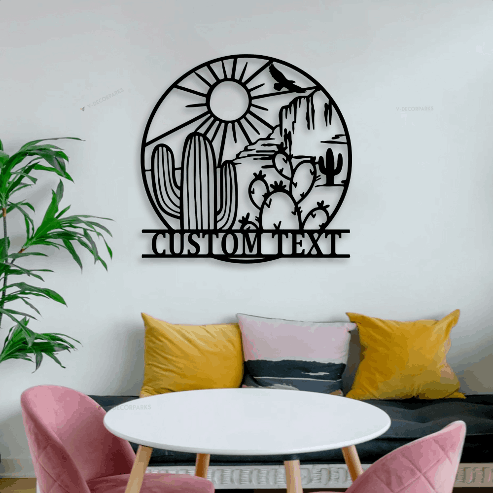 Custom Cactus Desert Mountain Metal Sign Led Lights, Personalized ...