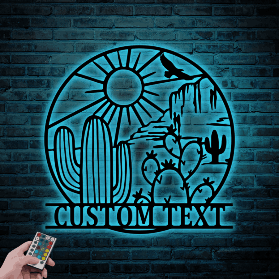 Custom Cactus Desert Mountain Metal Sign Led Lights, Personalized ...