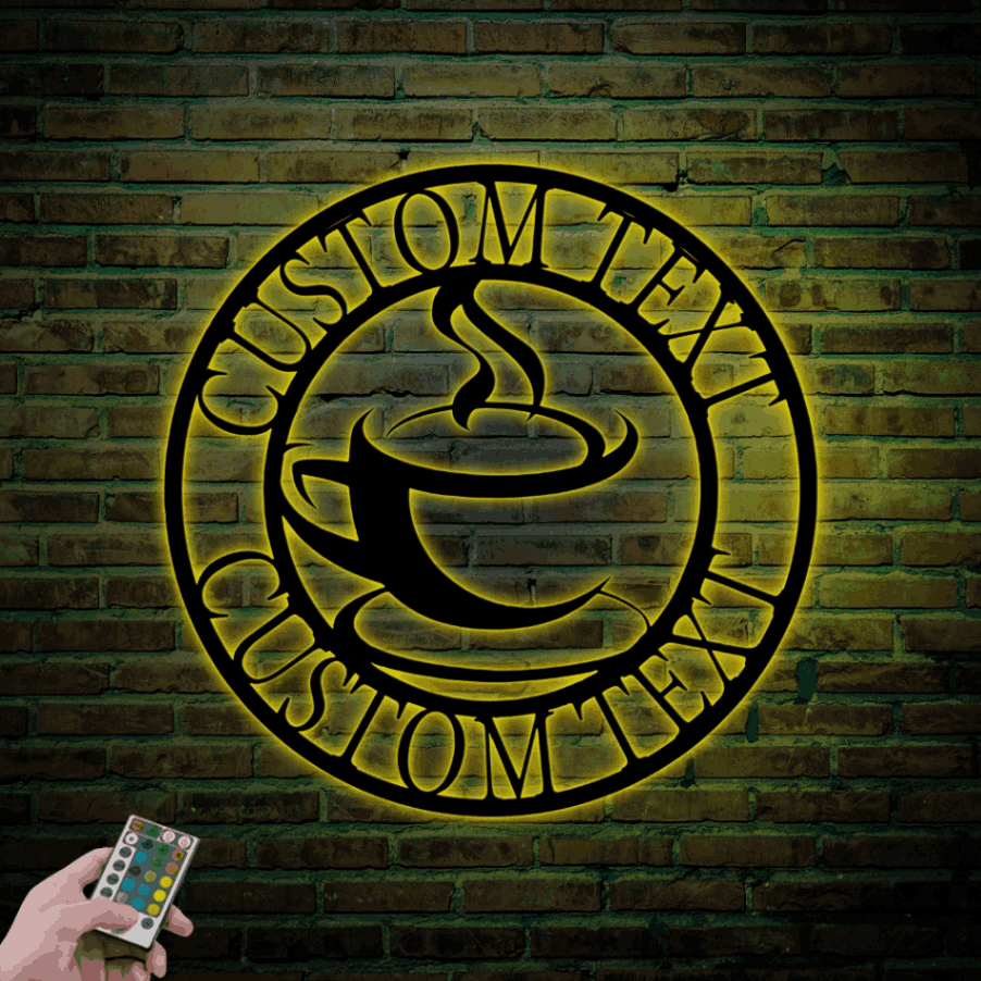 Custom Coffee Bar Sign With Led Lights, Metal Coffee Bar Wall Hanging ...