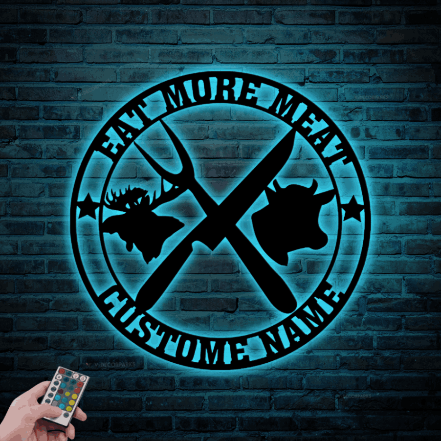 Custom Cow Moose Meat Shop Metal Sign Led Lights, Personalized Butcher ...
